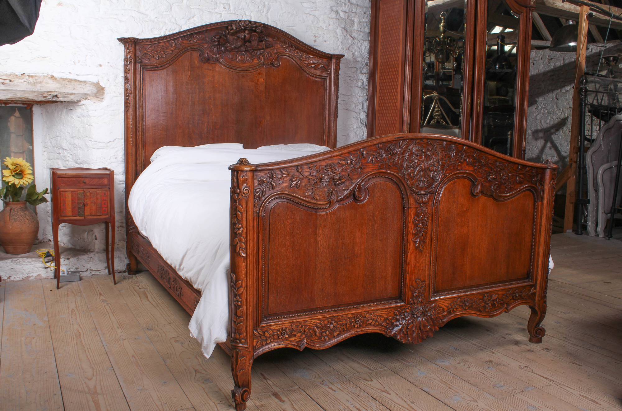 Fabulously carved oak king size French marriage bed